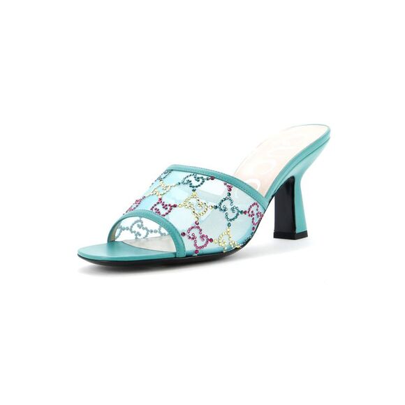 Gucci | Shoes | Gucci Womens Heeled Mule Sandals Crystal Gg Embellished ...